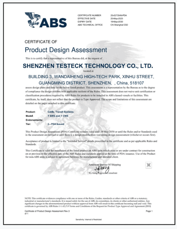 Good News: TST cable successfully receives ABS (American Bureau of ...